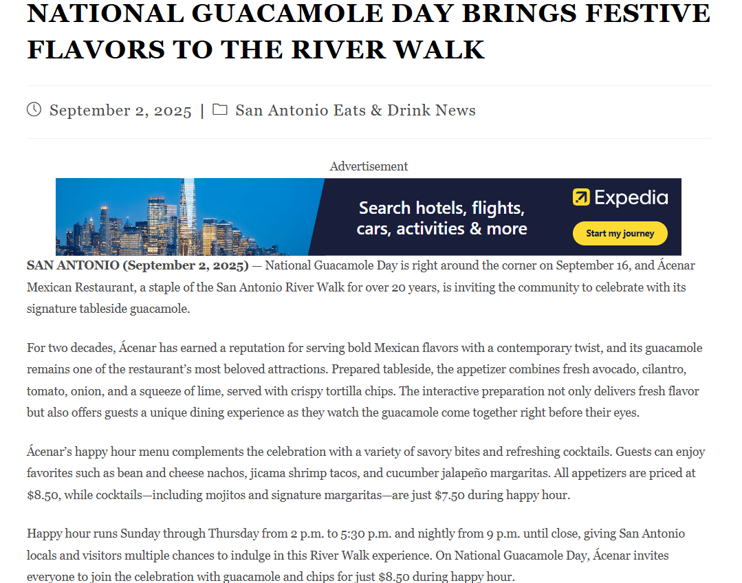 National Guacamole Day Brings Festive Flavors to the River Walk - Acenar